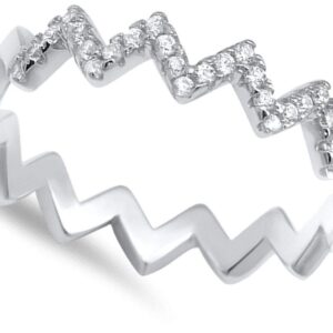 Eternity Wave Chevron Pointed Clear CZ Ring .925 Sterling Silver Band Size 9