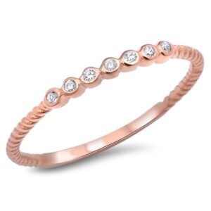 rose gold-tone white cz wedding ring .925 sterling silver thin band size 3