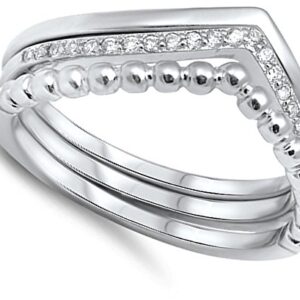 Chevron Set White CZ Stackable Thumb Ring .925 Sterling Silver Band Size 5