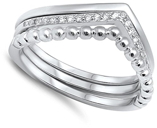 Chevron Set White CZ Stackable Thumb Ring .925 Sterling Silver Band Size 5