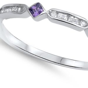 Simulated Garnet Simulated Amethyst Thin Stackable Ring .925 Sterling Silver Band Size 5