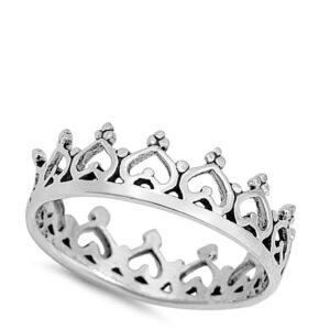 Heart Crown King Princess Ring New .925 Sterling Silver Tiara Band Size 8