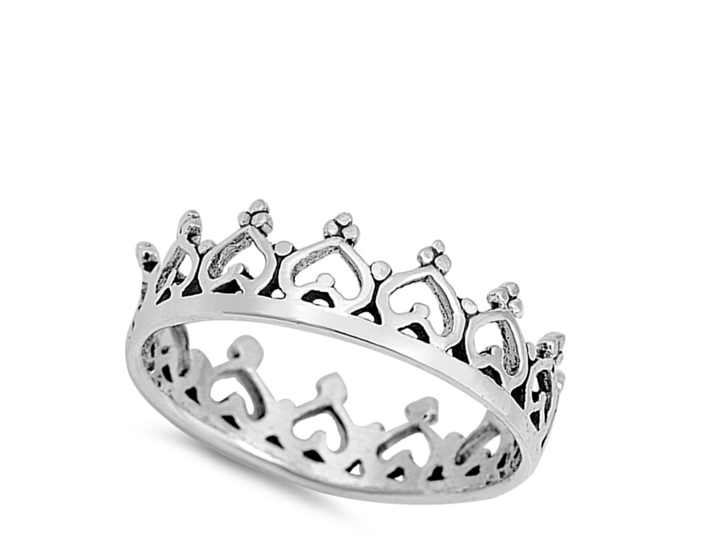 Heart Crown King Princess Ring New .925 Sterling Silver Tiara Band Size 8