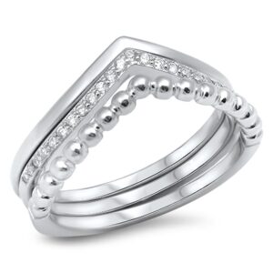 chevron set white cz stackable thumb ring .925 sterling silver band size 5