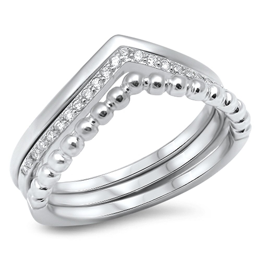 Chevron Set White CZ Stackable Thumb Ring .925 Sterling Silver Band Size 5