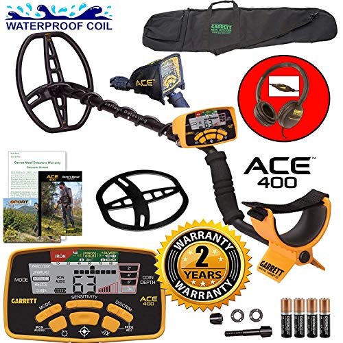 Garrett ACE 400 Metal Detector with DD Waterproof Search Coil and Carry Bag (Pack 1) (1)