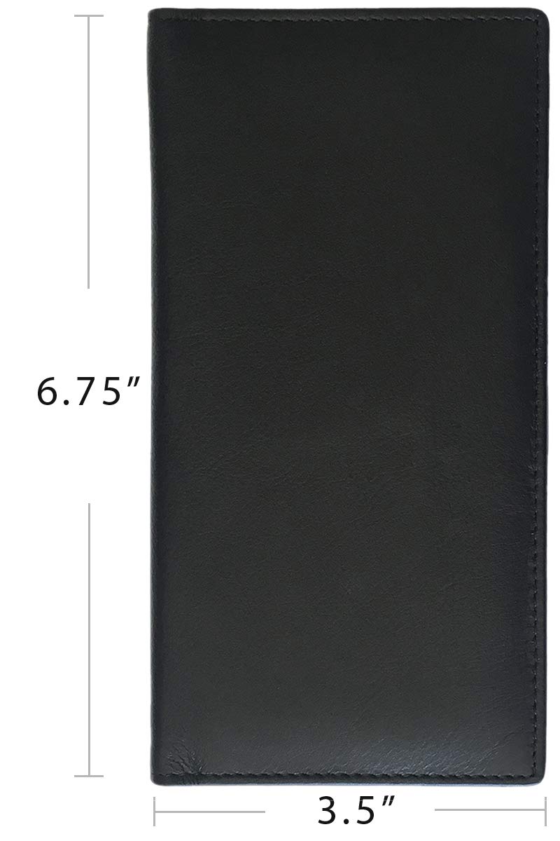 Black RFID Leather Checkbook Cover With Credit Card Slots and Pen Holder