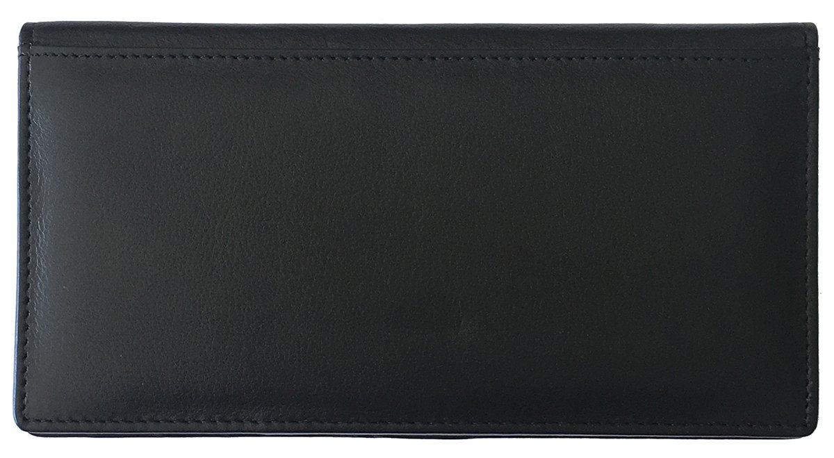 Black RFID Leather Checkbook Cover With Credit Card Slots and Pen Holder