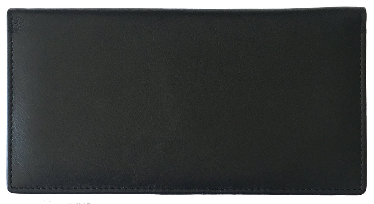 Black RFID Leather Checkbook Cover With Credit Card Slots and Pen Holder