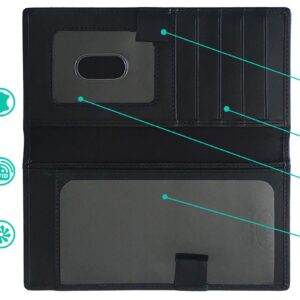 Black RFID Leather Checkbook Cover With Credit Card Slots and Pen Holder