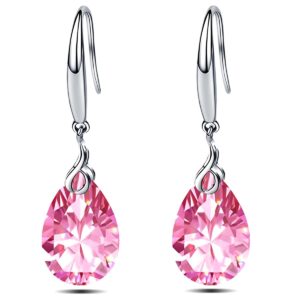 ml s925 sterling silver 12mm naked drill swarovski element crystal earrings for women (earrings pink color)