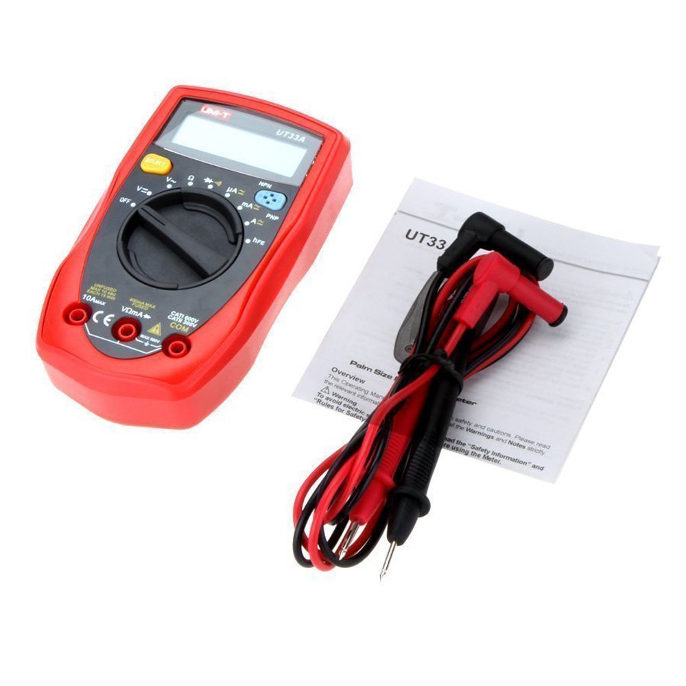 UT33A Digital Multimeter - UNI-T UT33A Handheld LCD Digital Multimeter Auto Range AC/DC Voltage DC Current Resistance Tester red+black