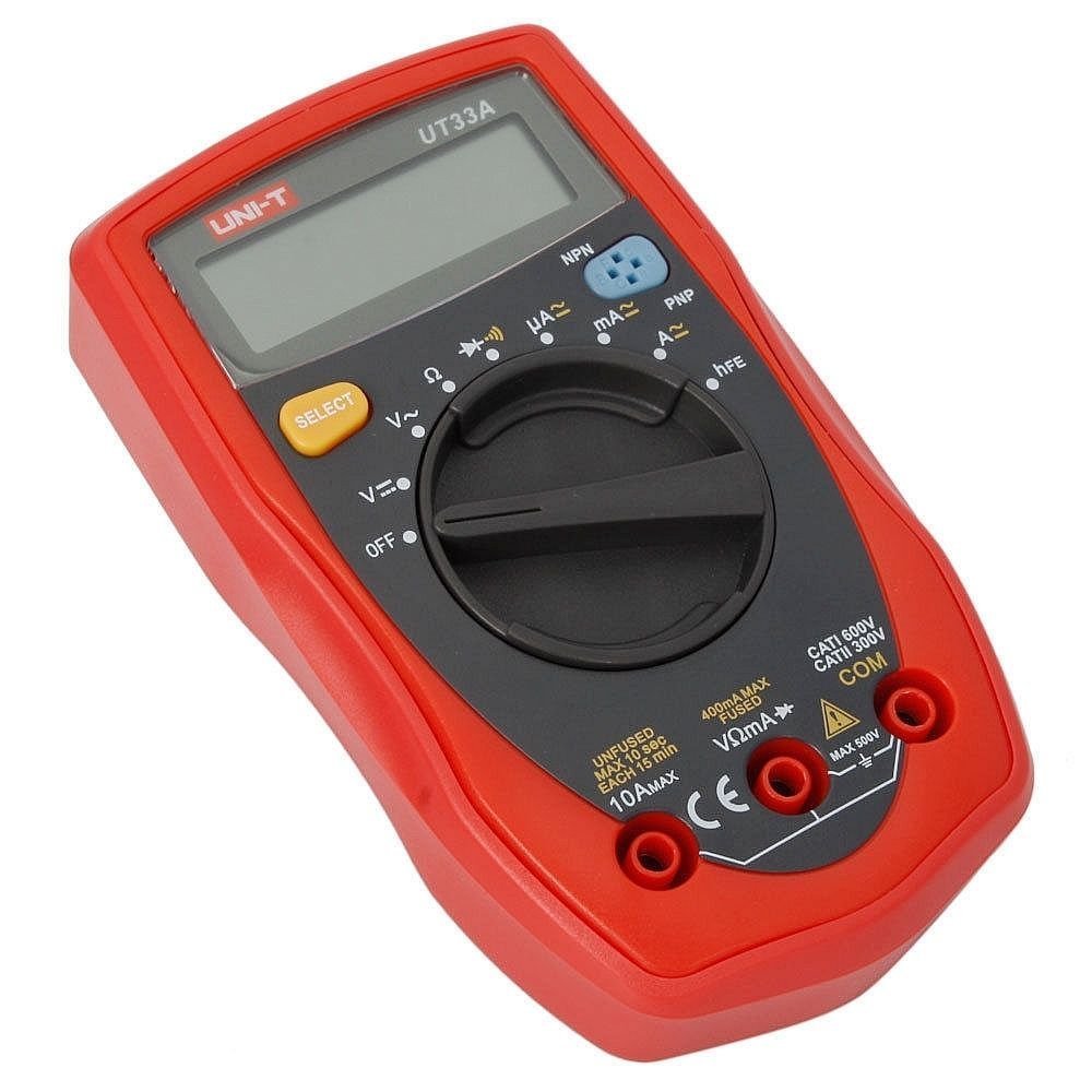 UT33A Digital Multimeter - UNI-T UT33A Handheld LCD Digital Multimeter Auto Range AC/DC Voltage DC Current Resistance Tester red+black