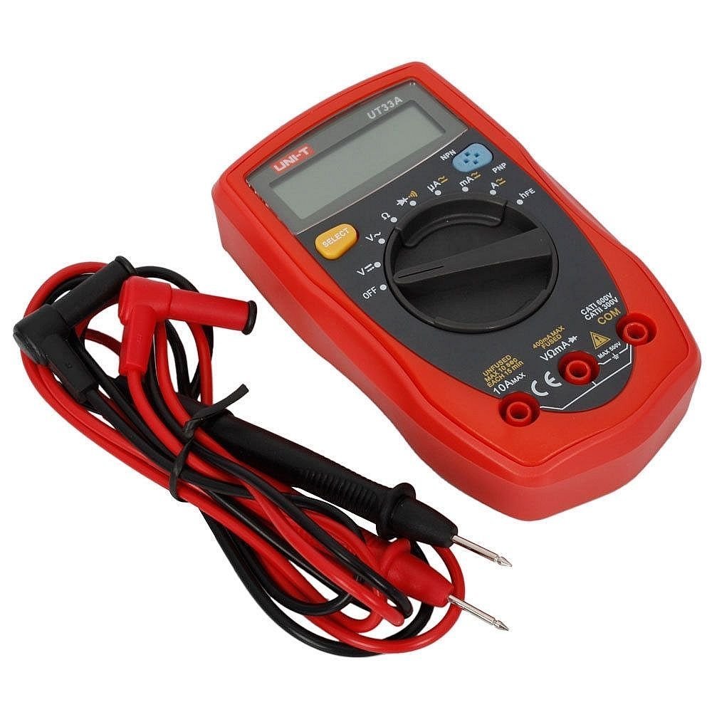 UT33A Digital Multimeter - UNI-T UT33A Handheld LCD Digital Multimeter Auto Range AC/DC Voltage DC Current Resistance Tester red+black