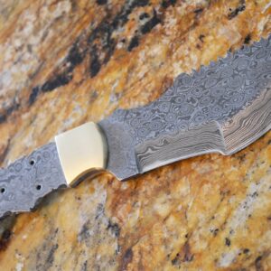 Whole Earth Supply Tracker Damascus Large Knife Blank +Brass Finger Guard for Custom Making Knives Blade Blades Blanks Hunting