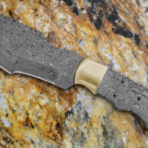 Whole Earth Supply Tracker Damascus Large Knife Blank +Brass Finger Guard for Custom Making Knives Blade Blades Blanks Hunting