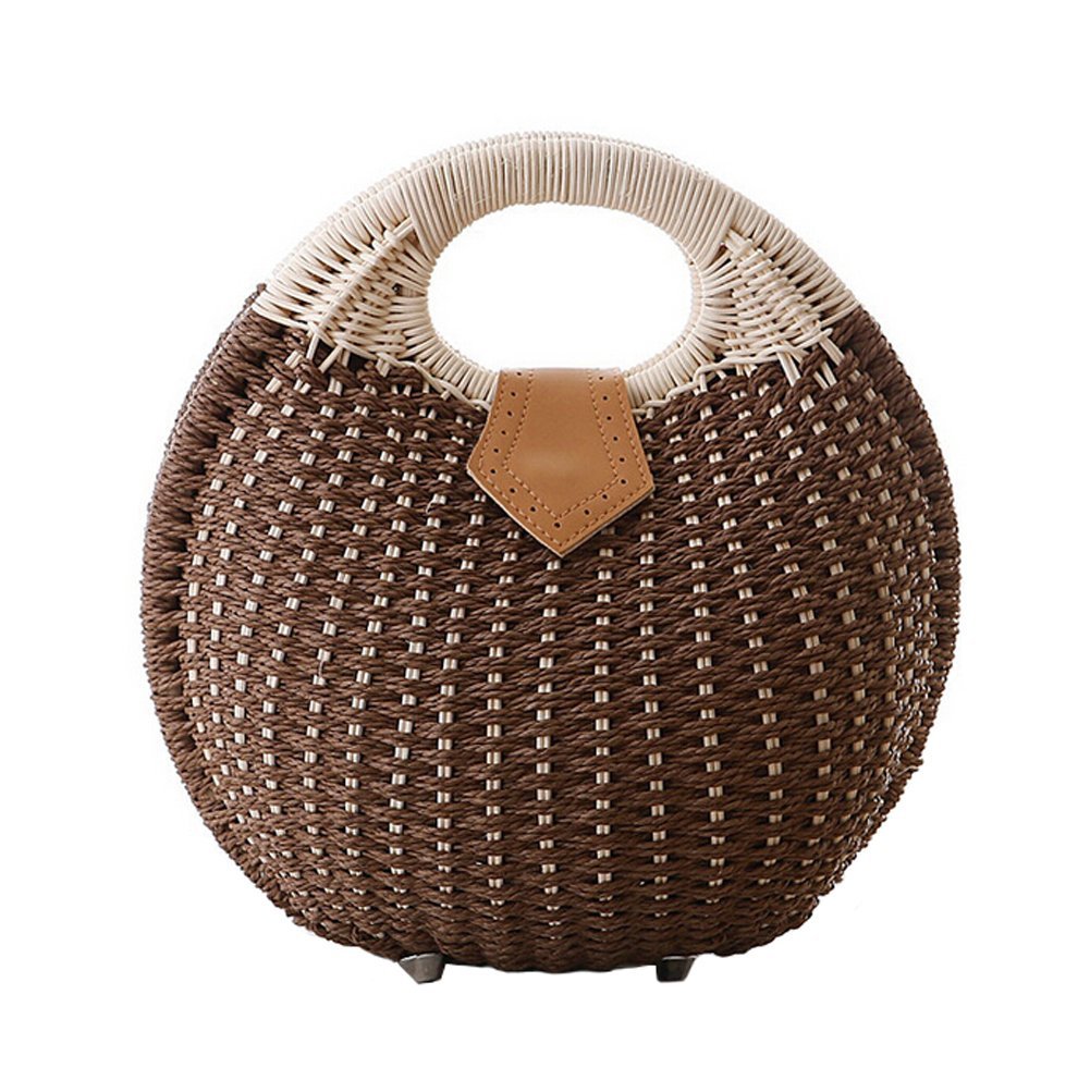 TONWHAR® Lady's Stylish Shell Shape Straw Tote Handbag Rattan Beach Bag (Brown)