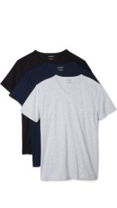 emporio armani mens cotton v-neck undershirts base layer top, grey/navy/black, large us