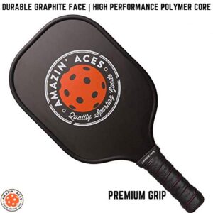 Amazin' Aces Graphite Pickleball Paddle | Racket Features Graphite Face & Honeycomb Polymer Core | Meets USAPA Specifications (Black)