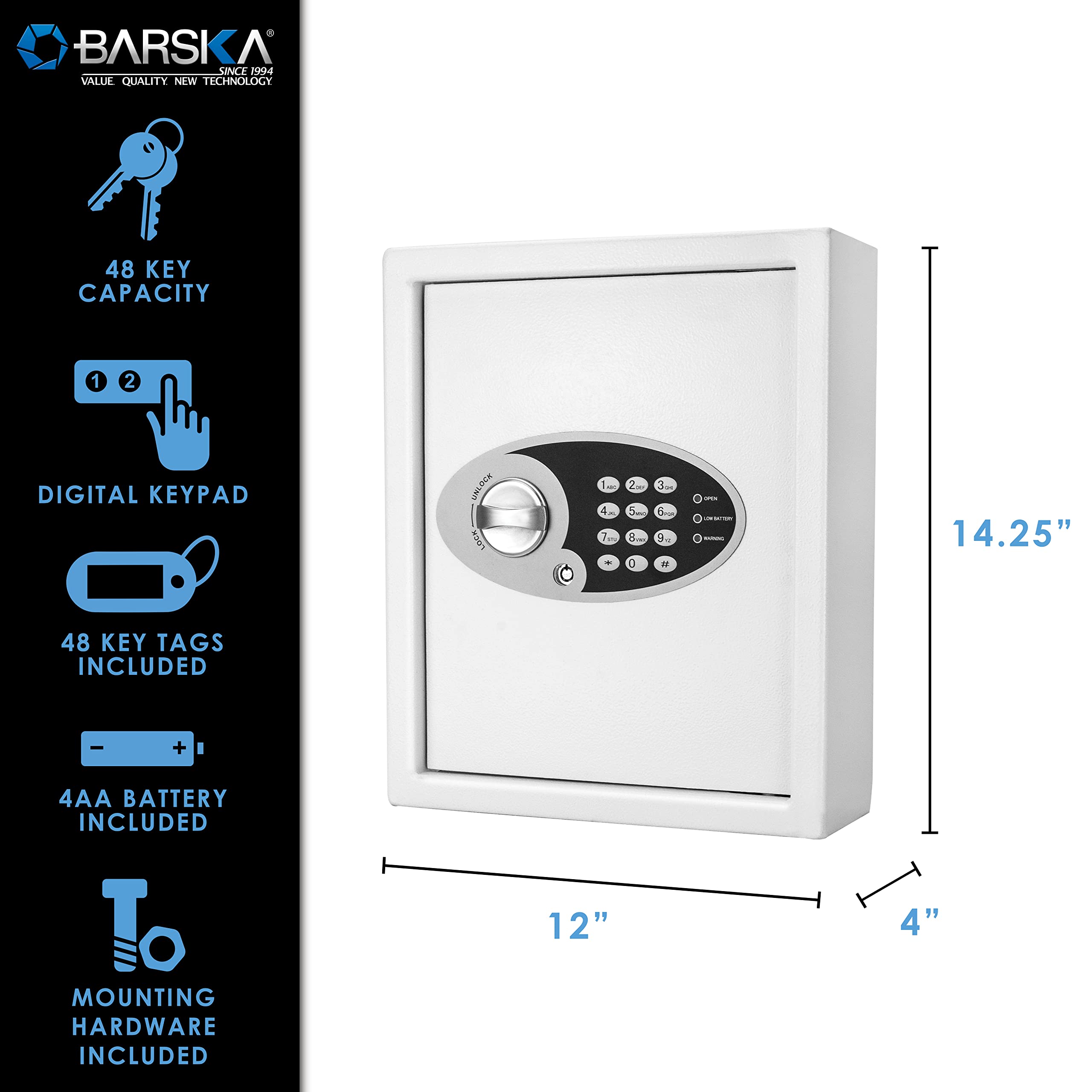 Barska Digital Keypad Wall Mount Safe Key Cabinet, 48 Position, White