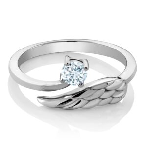 Gem Stone King 925 Sterling Silver Gemstone Birthstone Angel Wing Ring | Round 4MM | Wedding Engagement Anniversary Promise Ring For Women | Available In Size 5, 6, 7, 8, 9