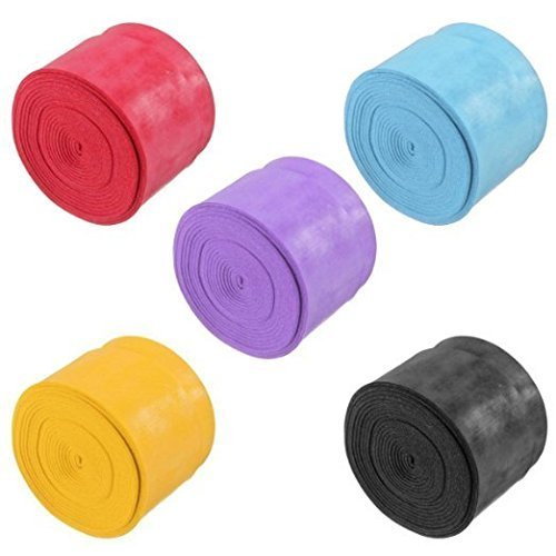 Onwon Absorb Moisture & Anti-slip Overgrip Tennis Racquet Racket Grip Overgrip PU soft Tape for tennis and badminton racket bike bar 5 Pcs (Black, Blue, Purple, Yellow, Red)