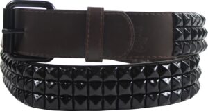 brown 3 row pyramid studded leather belt w/black studs, xx-large (waist 41-45)