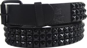 bodypunks black 3 row pyramid studded leather belt w/black studs, medium (waist 29-33)