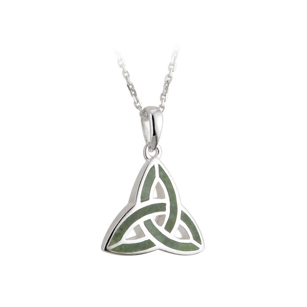 Biddy Murphy 925 Sterling Silver Celtic Trinity Knot Pendant & Connemara Marble Inlay, Traditional Irish Women's Jewelry Handcrafted by Ireland's Finest Artisan Jewelers, 18" Inch