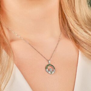 Biddy Murphy Authentic 925 Sterling Silver Irish Claddagh Necklace with Connemara Marble Inlay, Fine Celtic Jewelry for Women, 18" Length, 5/8" x 5/8" Inch Pendant, Imported from Ireland