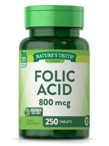 nature's truth folic acid | 800 mcg | 250 tablets | vegetarian, non-gmo & gluten free supplement