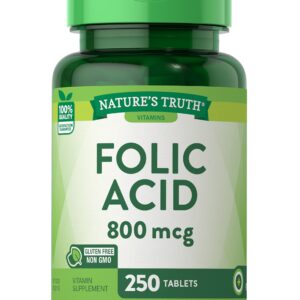 Nature's Truth Folic Acid | 800 mcg | 250 Tablets | Vegetarian, Non-GMO & Gluten Free Supplement