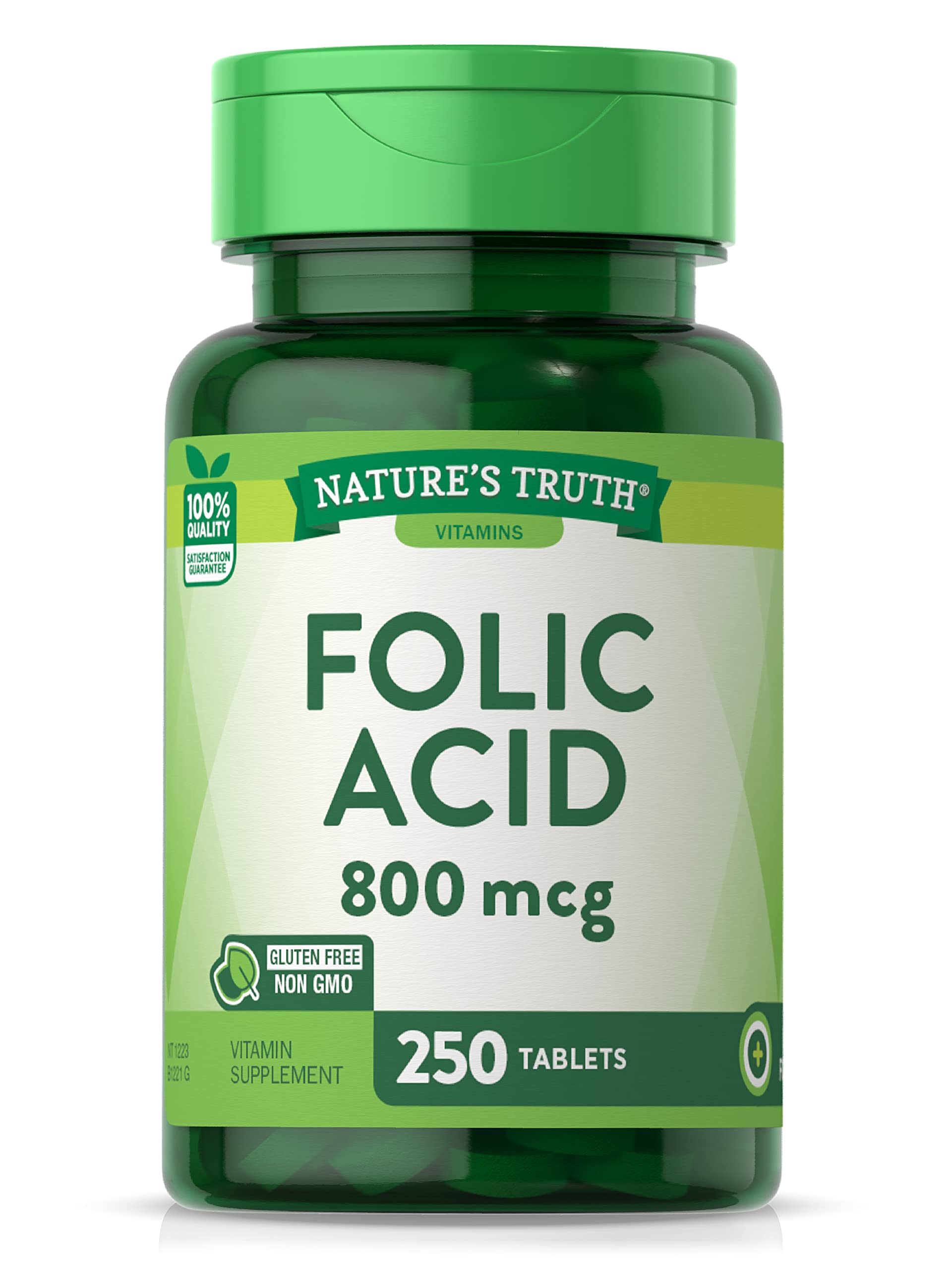 Nature's Truth Folic Acid | 800 mcg | 250 Tablets | Vegetarian, Non-GMO & Gluten Free Supplement