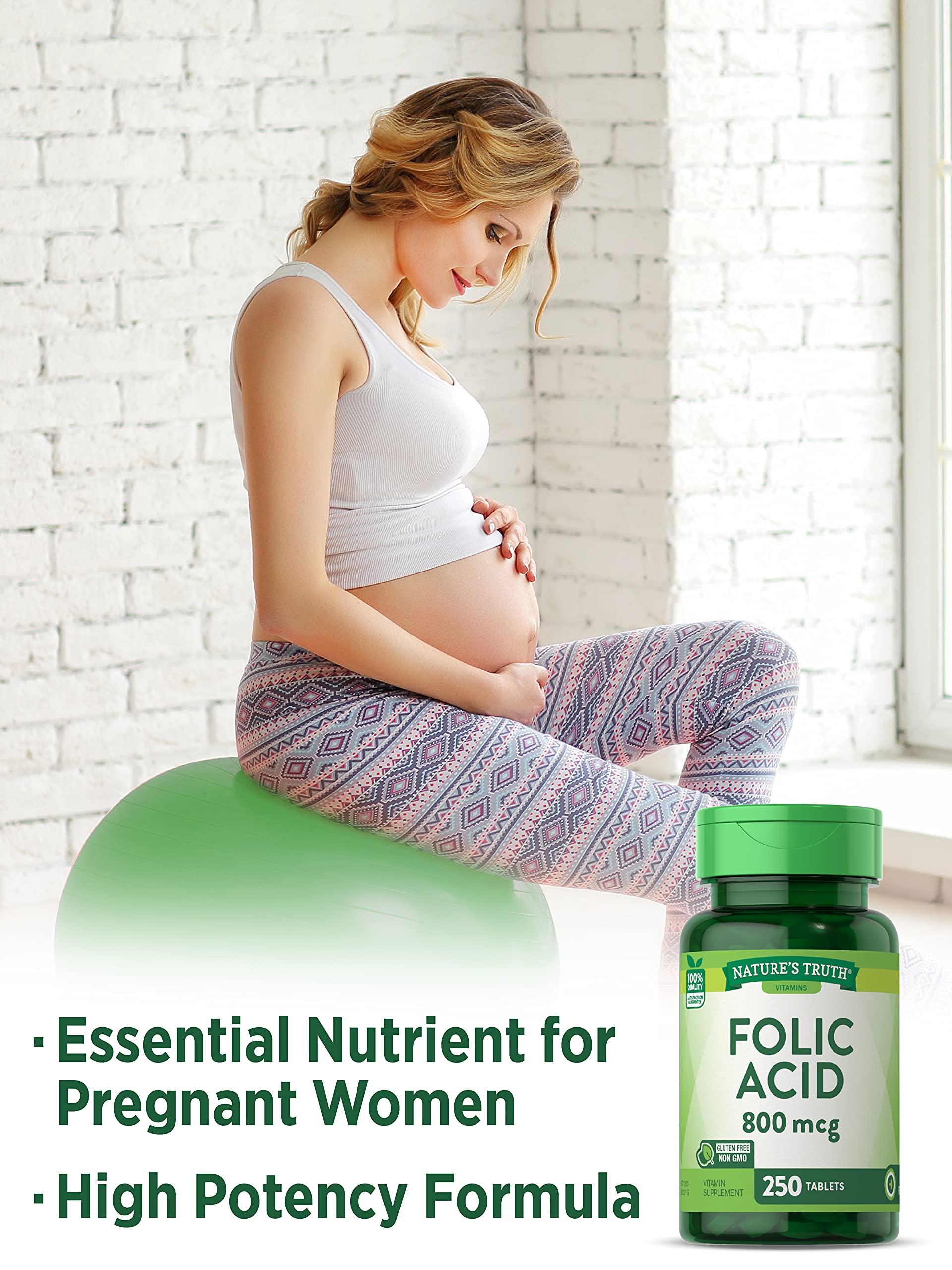 Nature's Truth Folic Acid | 800 mcg | 250 Tablets | Vegetarian, Non-GMO & Gluten Free Supplement