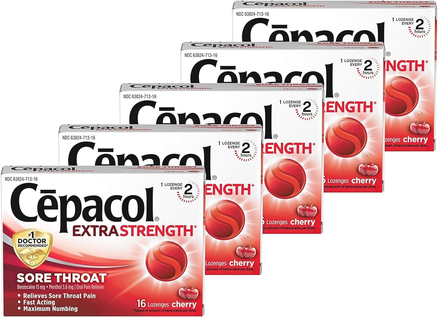 Cepacol Maximum Strength Throat Drop Lozenges, Cherry, 16 Count (Pack of 5)