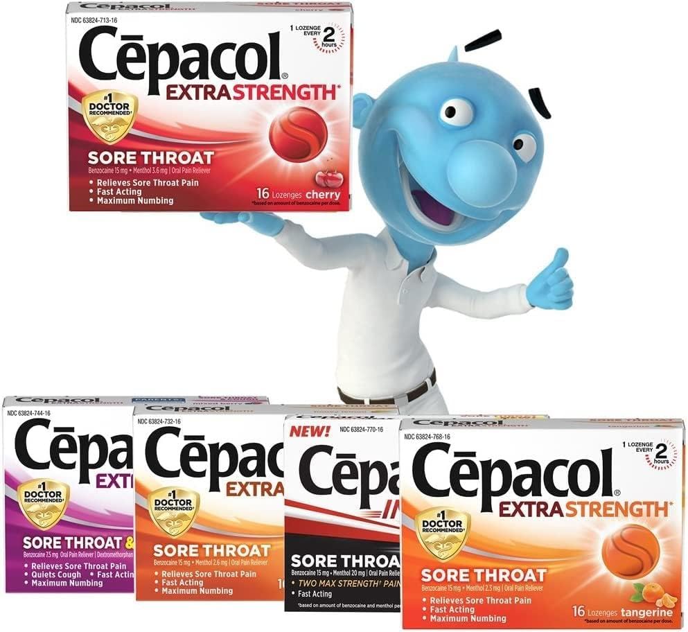 Cepacol Maximum Strength Throat Drop Lozenges, Cherry, 16 Count (Pack of 5)