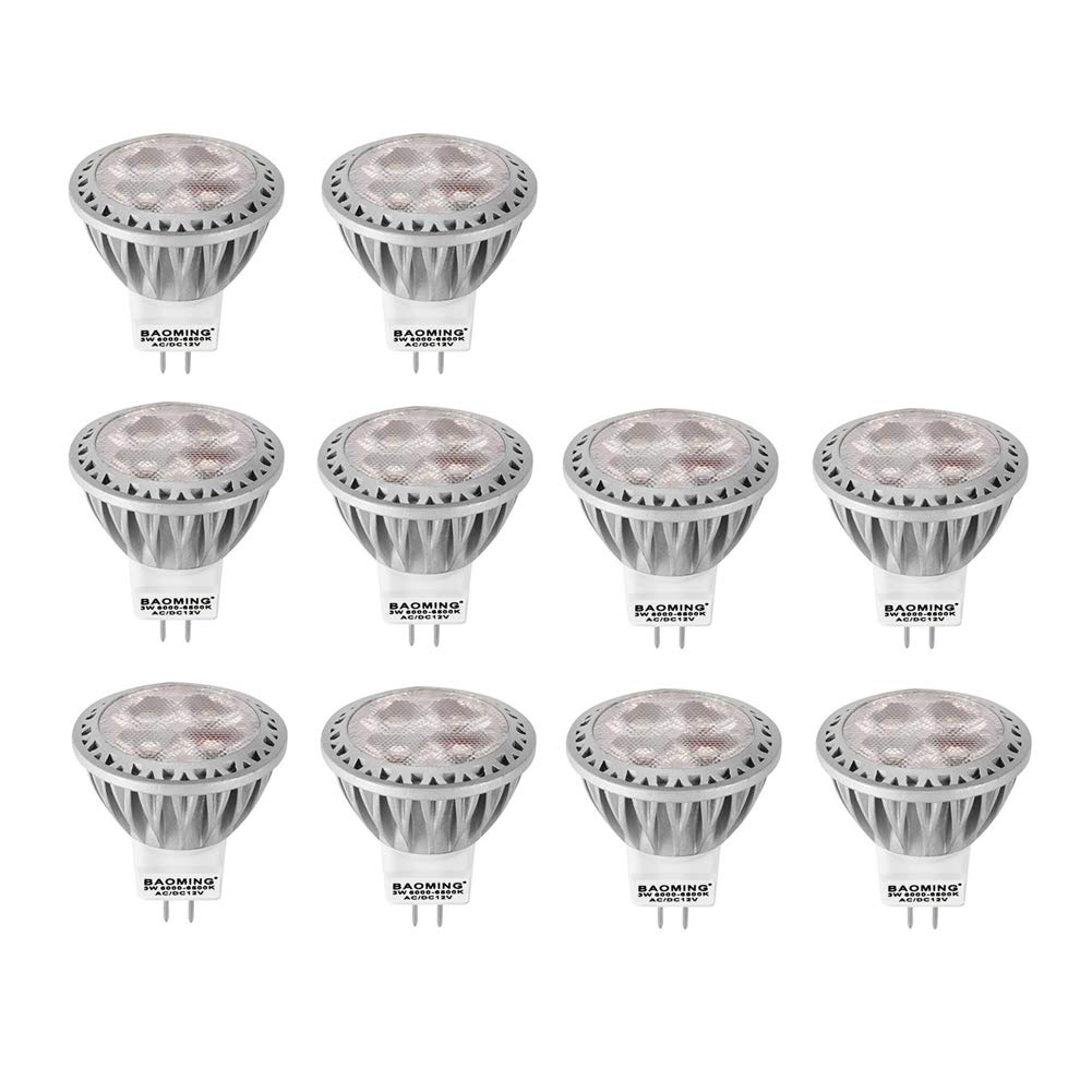 BAOMING MR11 LED Bulb Daylight 6000k 20W/35w Halogen Replacement, GU4 Base 12V Low Voltage 30° Spot Light Not-Dimmable 10-Pack