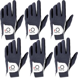 finger ten golf gloves men right left handed golfer mens glove raingrip hot wet weather value 6 pack, all weather in grey medium/large (grey, medium/large, left)