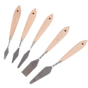 conda artist palette knife set - 5 pieces painting knives for acrylic, flexible stainless steel spatula pallet knife for mixing color, spreading, applying oil paint on canvases, wood handles