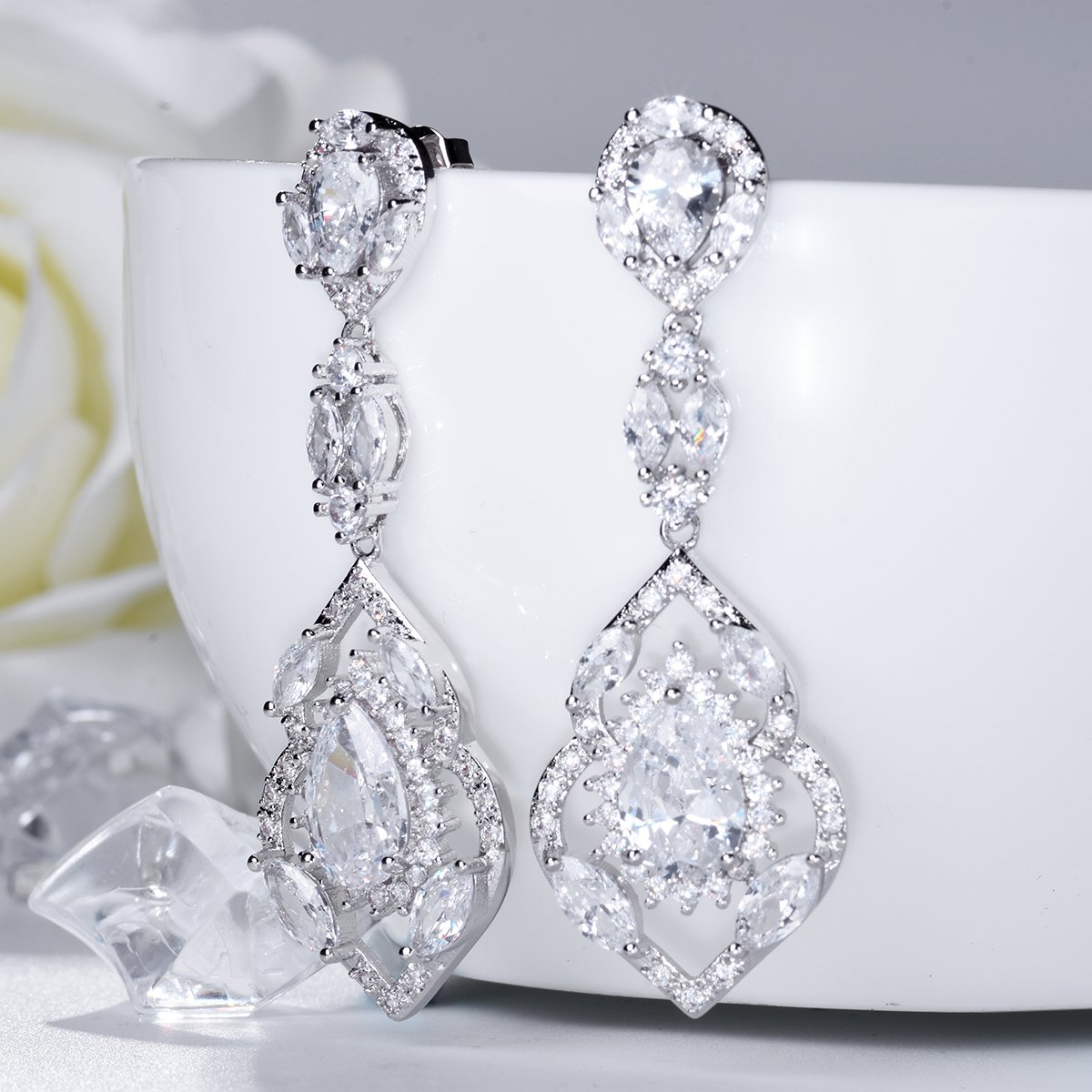 SELOVO Cubic Zirconia Bridal Teardrop Dangle Earrings Silver Tone Vintage Earrings with Clear