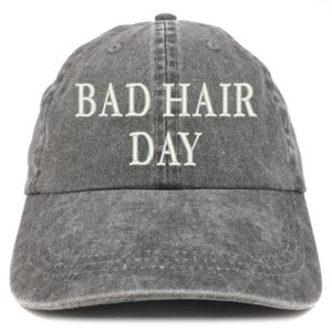 trendy apparel shop bad hair day embroidered 100% cotton baseball cap - black