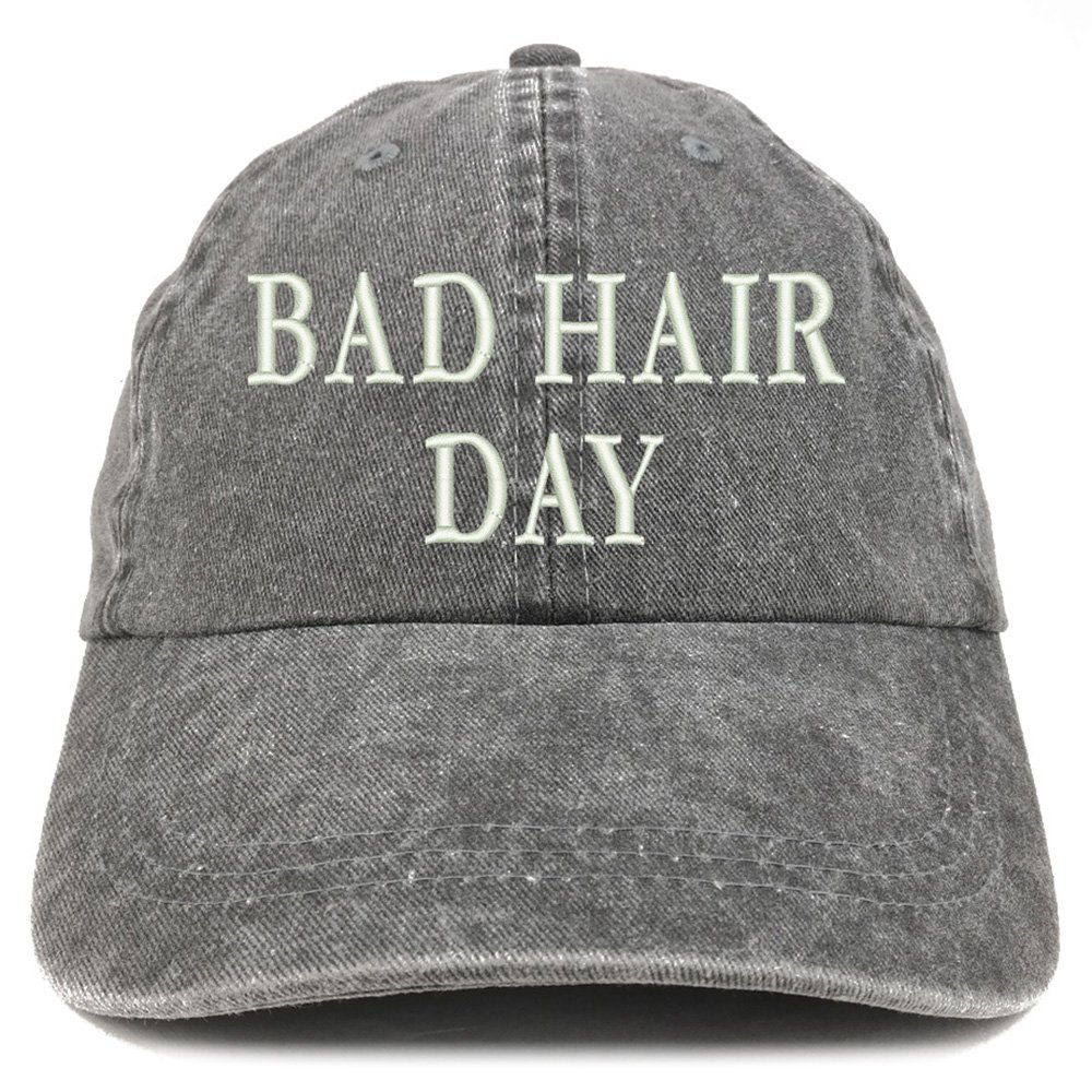 Trendy Apparel Shop Bad Hair Day Embroidered 100% Cotton Baseball Cap - Black