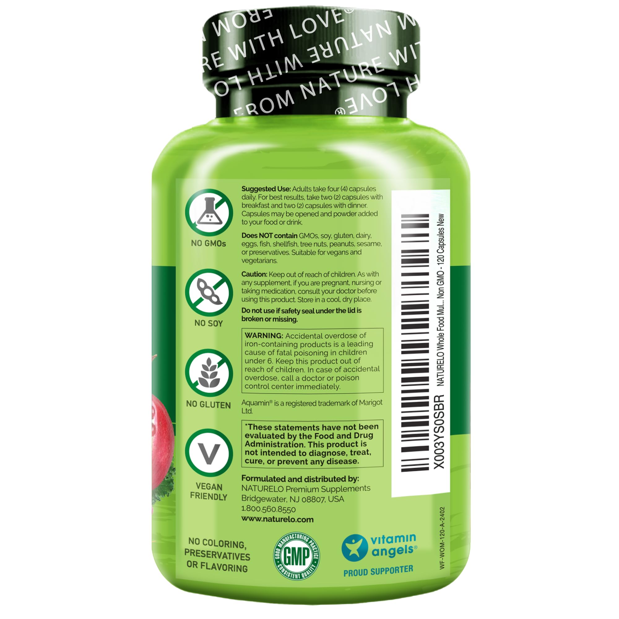 NATURELO Whole Food Multivitamin for Women - with Vitamins, Minerals, & Organic Extracts - Supplement for Energy and Heart Health - Vegan - Non GMO - 120 Capsules