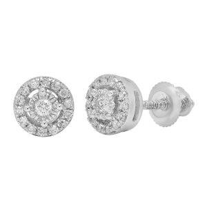 dazzlingrock collection round white diamond centre halo illusion set stud earrings for her (0.20 ctw, color i-j, clarity i2-i3) in 10k white gold in screw back