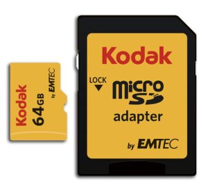 kodak 64gb class 10 uhs-i u1 microsdxc card with adapter 10x write speed