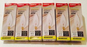 satco s3284 decorative torpedo 120 volt, 60 watt b10, light bulbs, clear 6 pack bundle