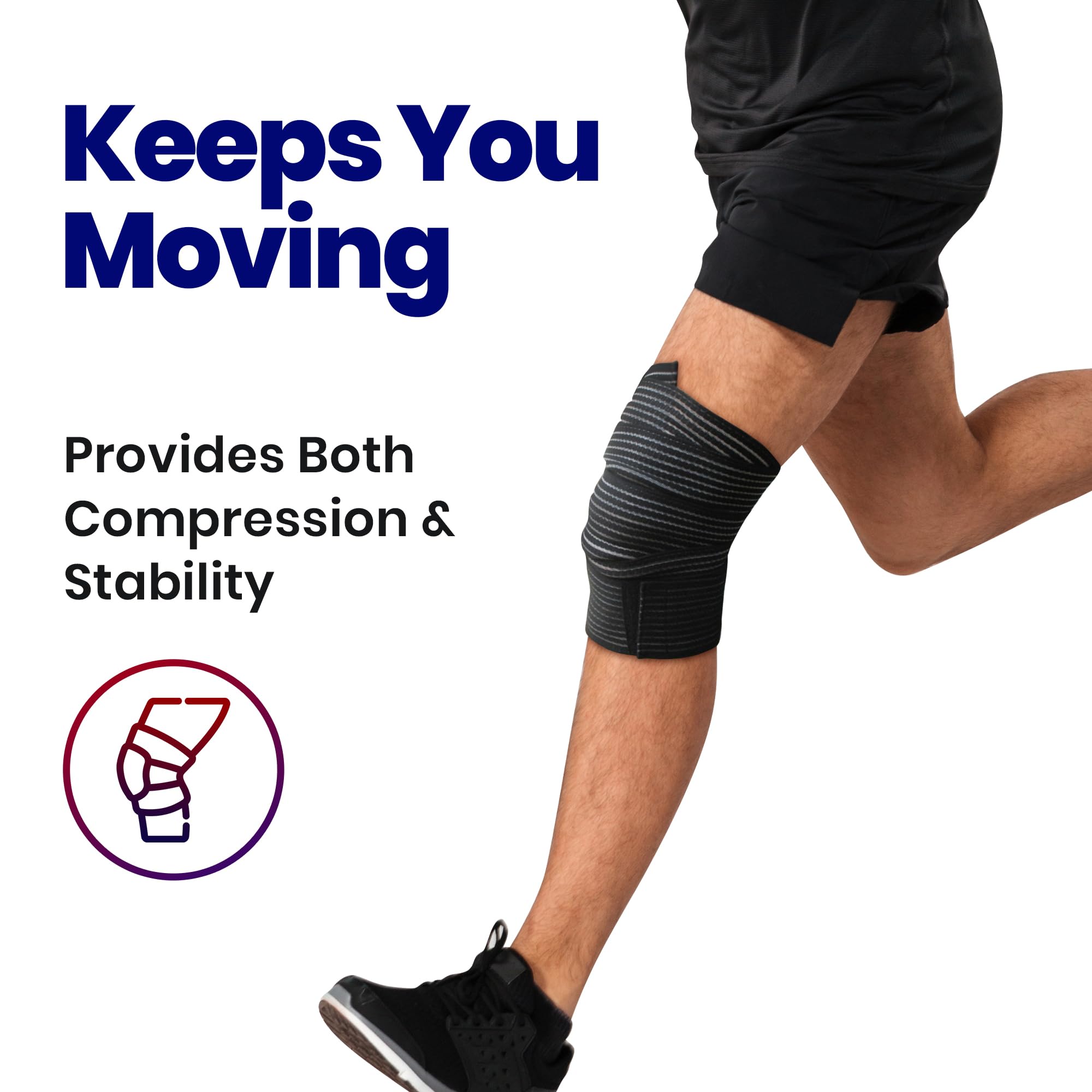 Elastic Knee Compression Sleeve Bandage Wraps | Knee Support Straps for Legs, Thighs, Hamstrings Ankle & Elbow Joints Reduce Swelling | Lymphatic Relief & Elastic Bandage | Women & Men (Small 59 Inch)