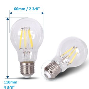 12Vmonster DC 12V 6 Watt Warm White 2700k LED Edison Filament A60 A19 Light Bulb E26 E27 Medium Base Lamp DC 12V 24V 36V Camping RV Cabin DC Battery Bank System Lighting Tesla Powerwall Motor Home PV