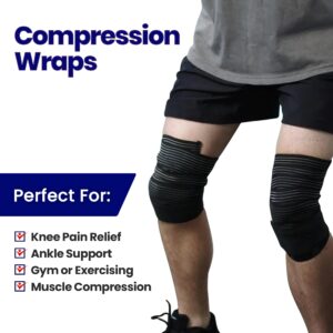 Elastic Knee Compression Sleeve Bandage Wraps | Knee Support Straps for Legs, Thighs, Hamstrings Ankle & Elbow Joints Reduce Swelling | Lymphatic Relief & Elastic Bandage | Women & Men (Small 59 Inch)