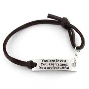 inspirational gifts for women saying stamped "you are loved you are valued you are beautiful" leather inspirational bracelet,gift for mother daughter,teens,,christmas gift,birthday present.